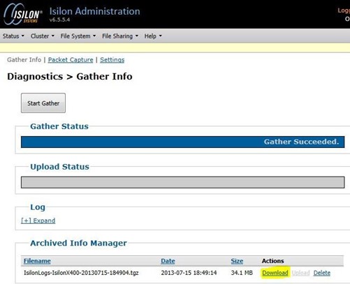 Dell EMC Isilon Gather Diagnostics Using Isilon System Manager